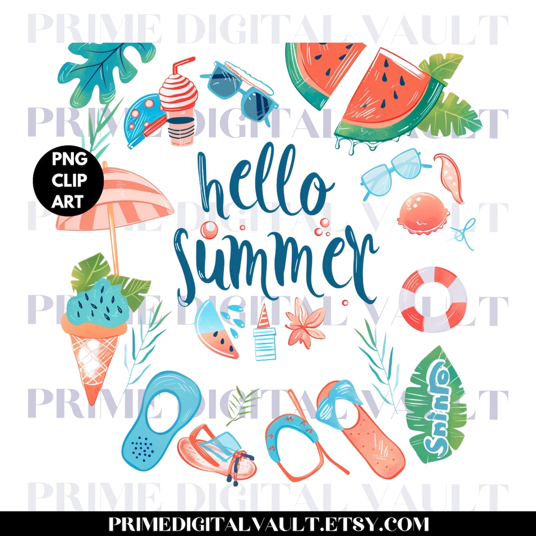 Hello Summer PNG Clipart: Beach Vacation Design (digital Download) - Etsy