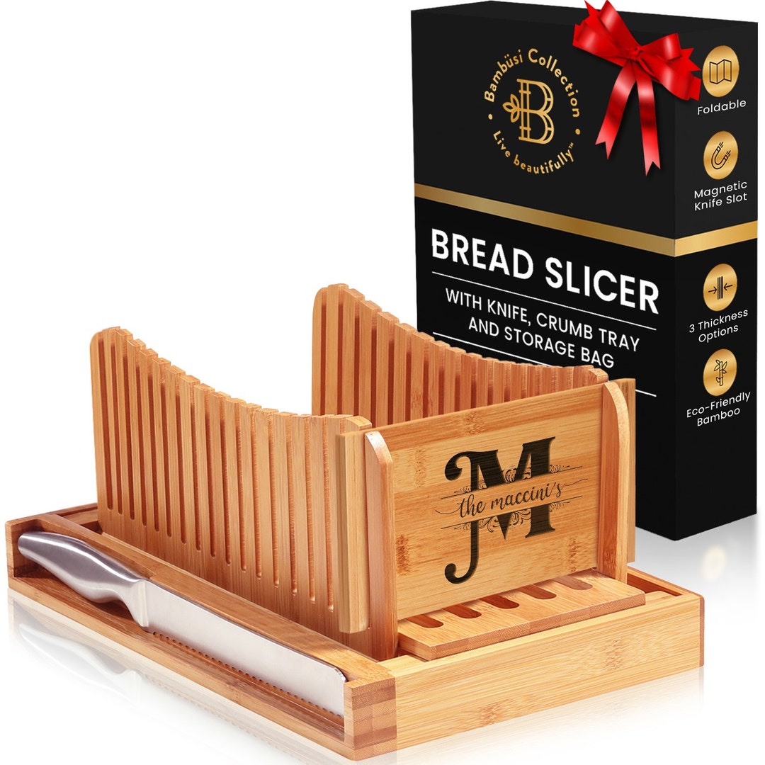 Bamboo Bread Slicer Set Foldable Bread Cutter Personalized Bread Slicer ...