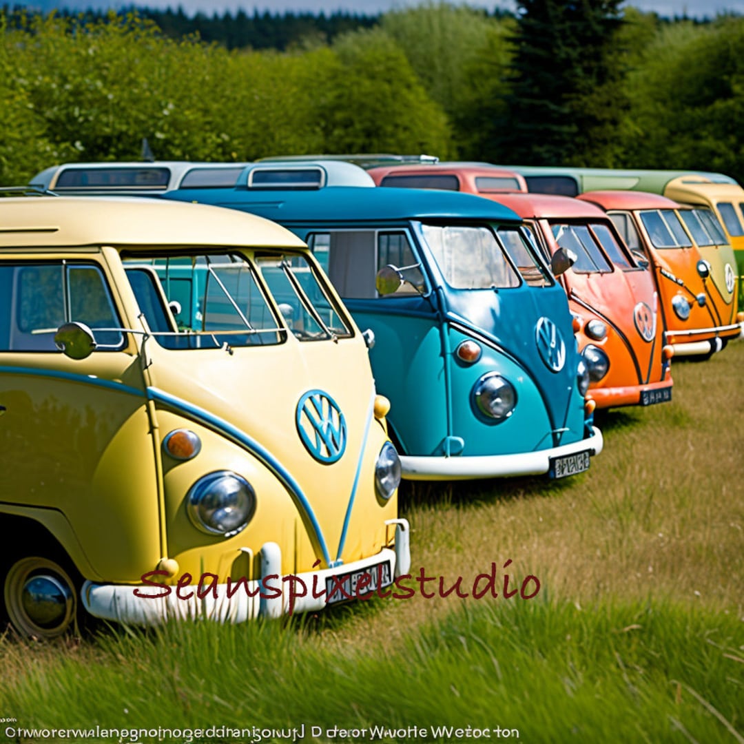 T2 Camper Vans in a Row,diferent Bright Colours, Perfect Picture for ...