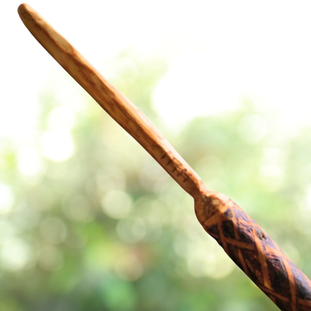 Handcrafted Japanese Yew Long Ritual Wand | Druids Wand | Celtic Design | Pagan Wand | Rustic ...