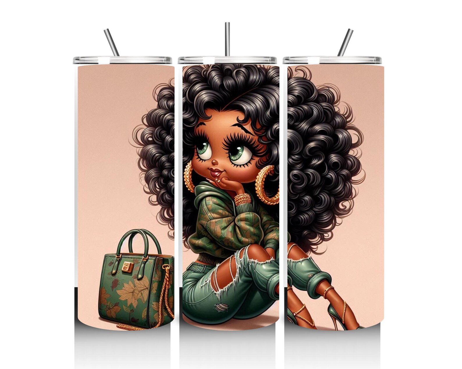 Betty Boop in Green With Heels Boujie Black Chibi Girl Svg Png Sublimation Tumbler Wrap Digital ...