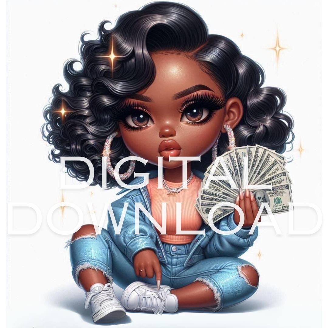 African American Chibi With Money Girl Tumbler Wrap Wall Art ...