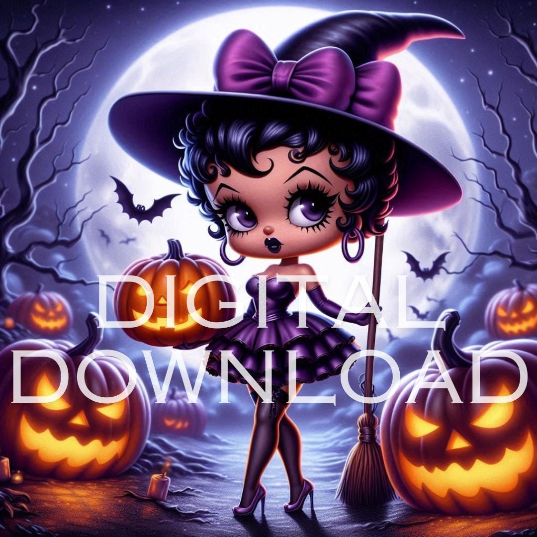 Betty Boop Halloween Witch Pumpkin Broomstick PNG Digital Download ...