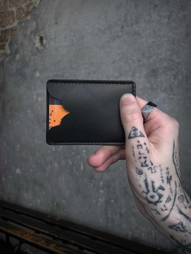Handmade Bat Shaped Black Leather Card Holder, Box Calf Leather ...