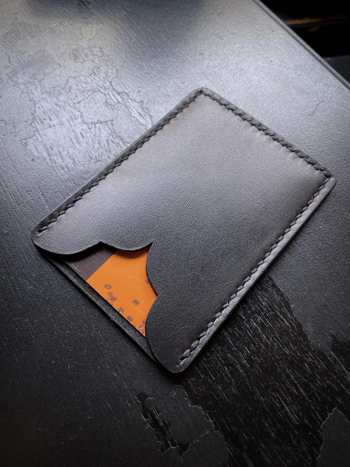 Handmade Bat Shaped Black Leather Card Holder, Box Calf Leather ...