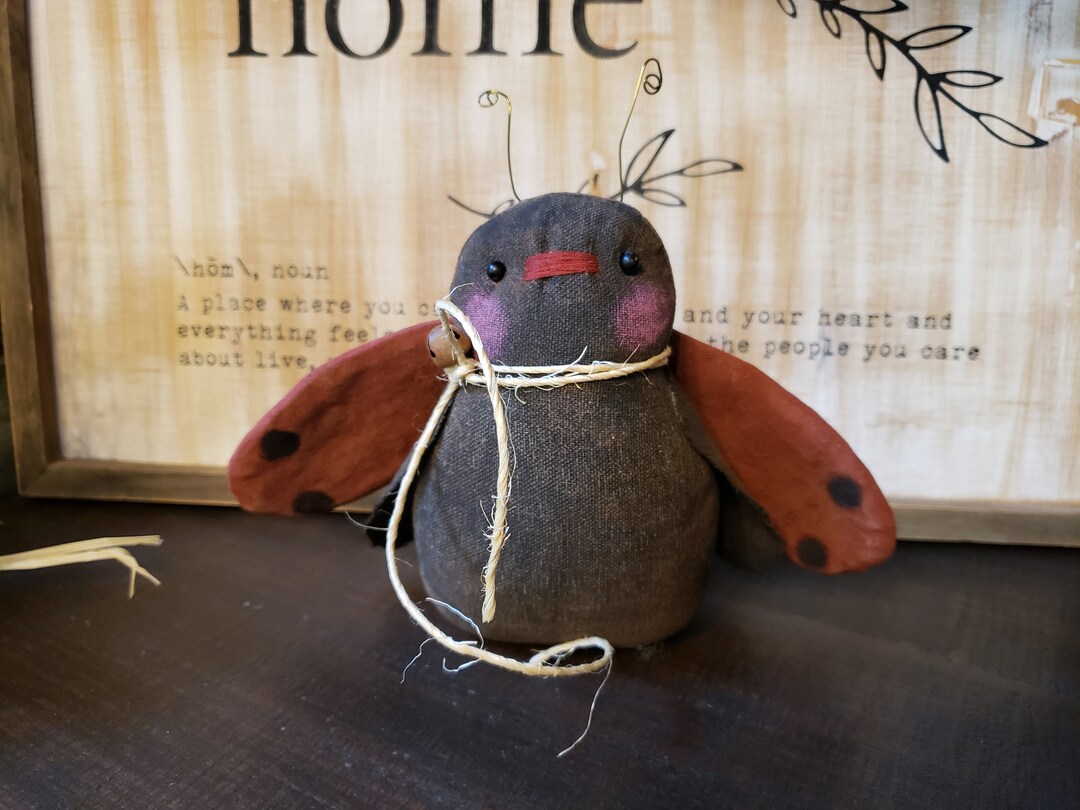 Primitive Black and Red Ladybug Decoration With Rustic Twine Tie and ...