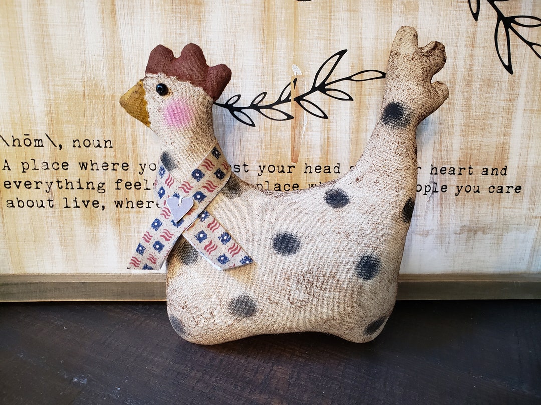 Primitive Chicken Farmhouse Decoration With Americana Fabric Tie and ...