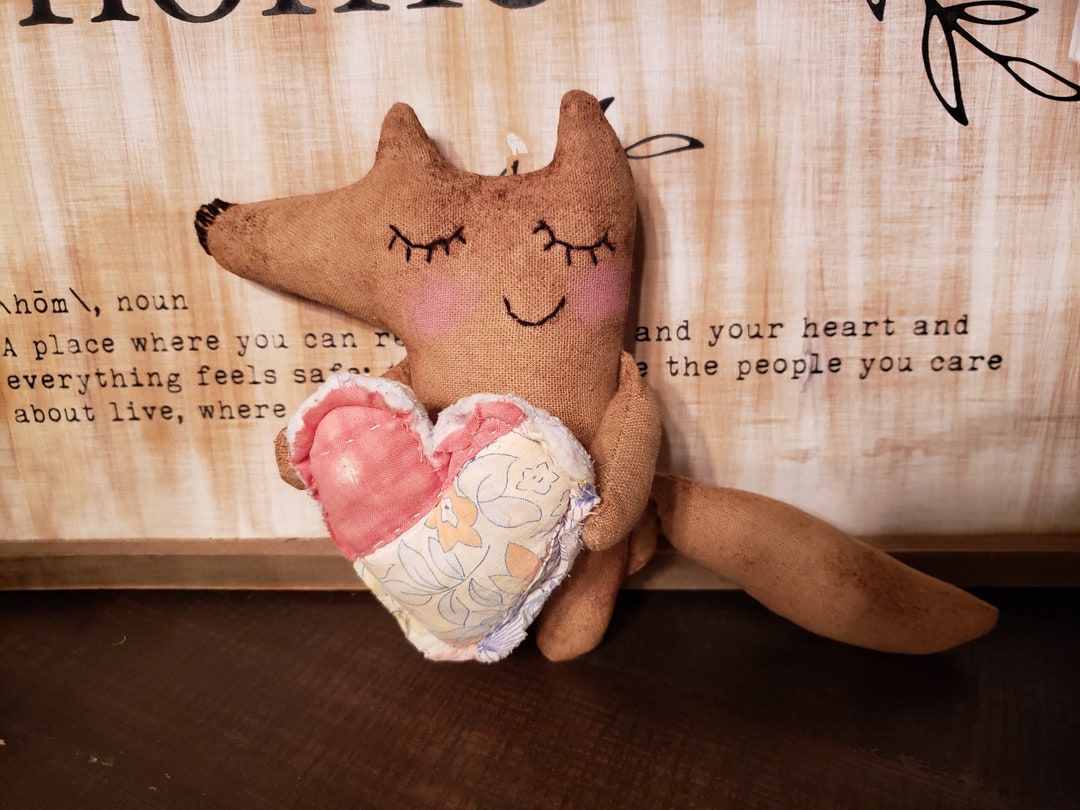 Primitive Foxie the Fox Doll Decoration With Vintage Quilt Heart - Etsy