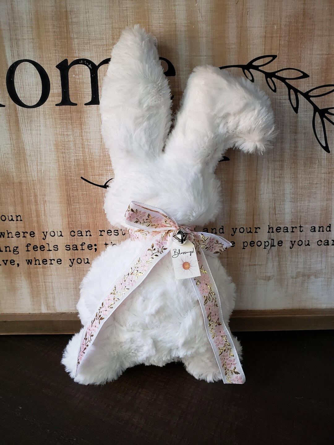 White Bunny Rabbit Super Soft and Fluffy Stuffed Upright With Pink ...