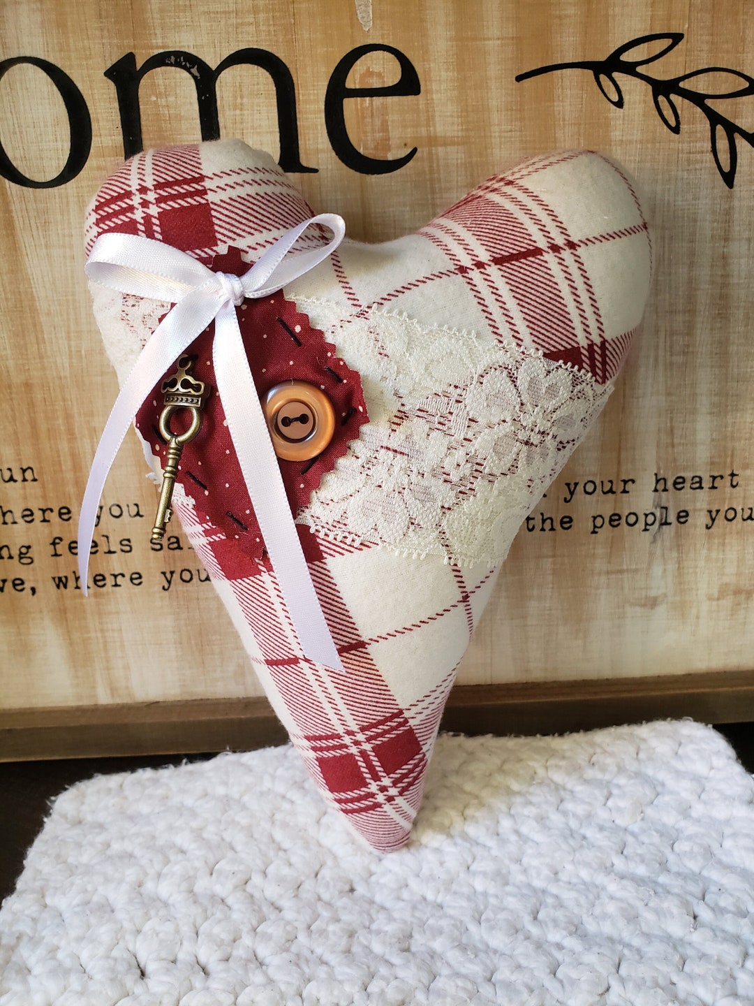 Super Soft Flannel key to My Heart Heart Large Red With Lace - Etsy