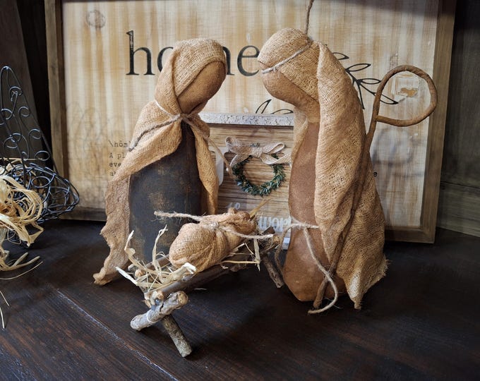 Primitive Nativity Set of 4 Prim Mary With Blue Dress, Joseph & Baby ...