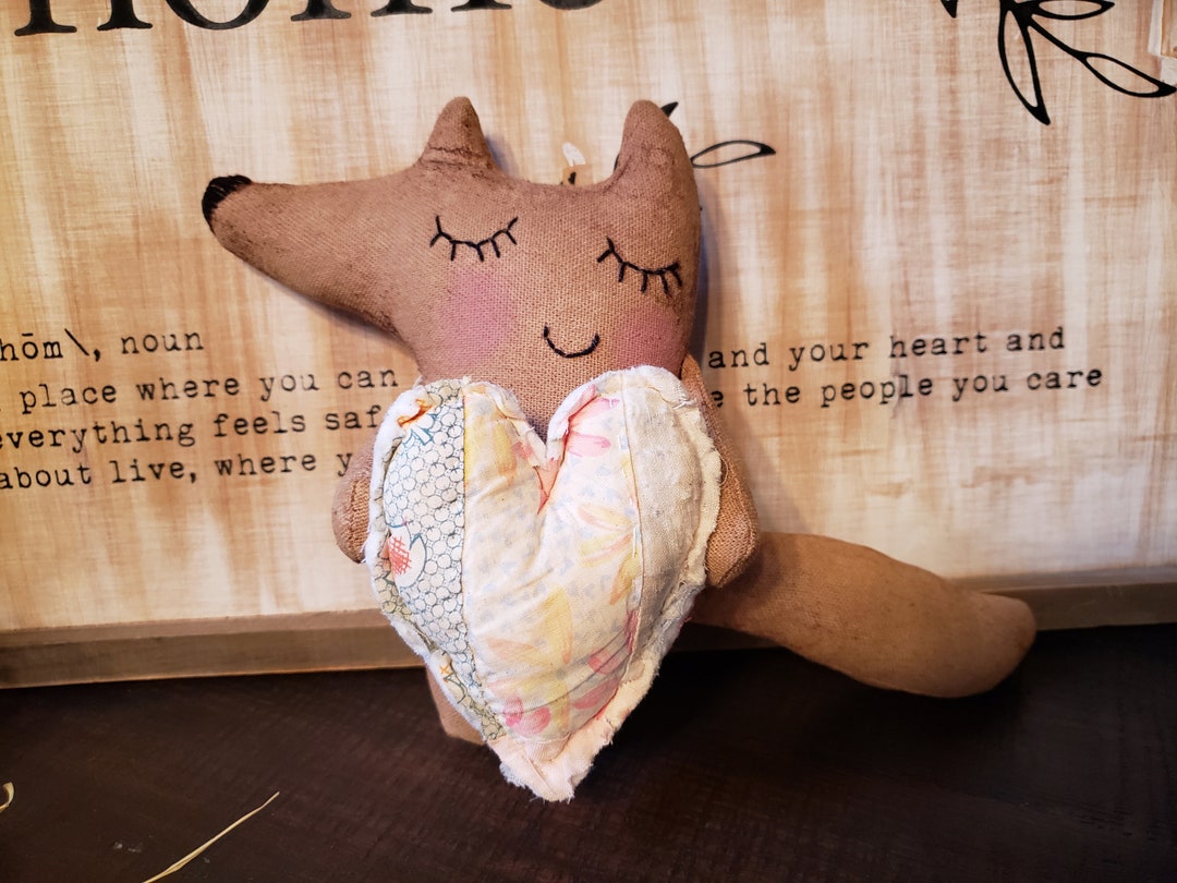 Primitive Foxie the Fox Doll Decoration With Vintage Quilt Heart - Etsy