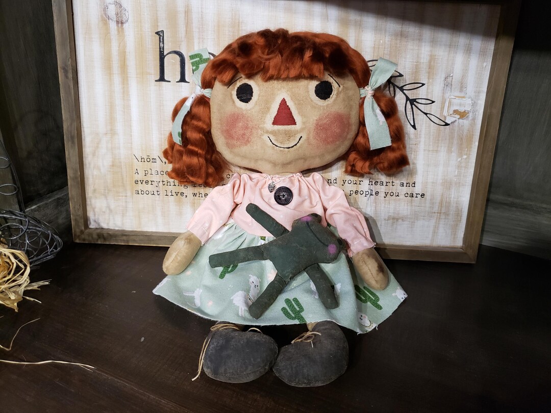Primitive Raggedy Ann Doll ~ Froggie Ann With Red Hair and Hugs a Prim ...
