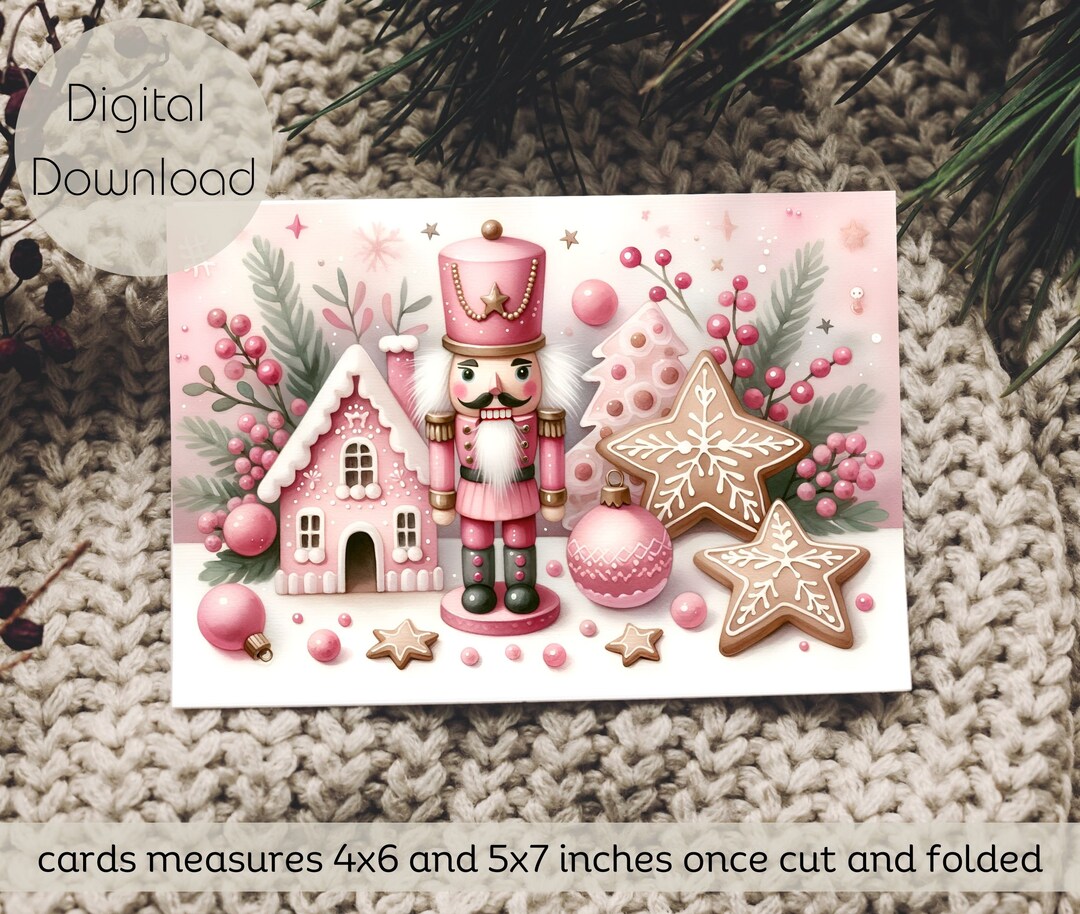 Cute Christmas Pink Nutcracker Card Printable Christmas Card - Etsy