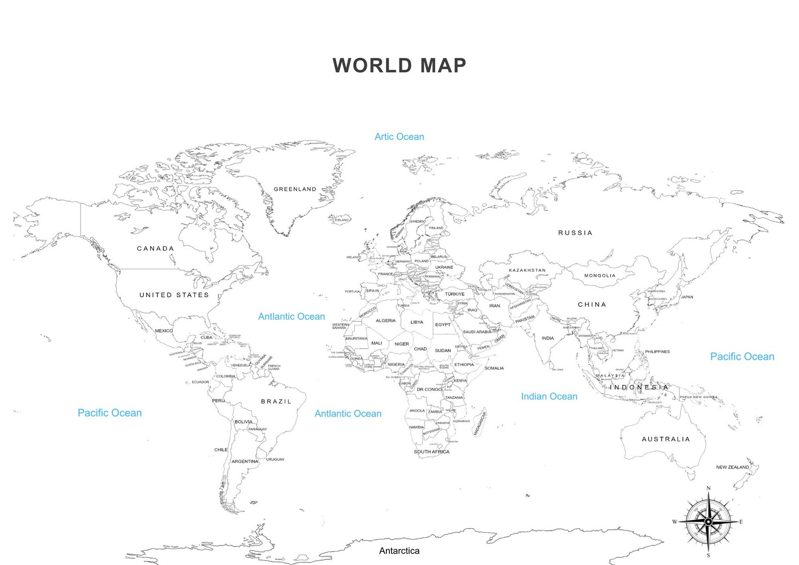 Complete World Map, World Map Coloring, Full Word Map, Activity Sheet ...
