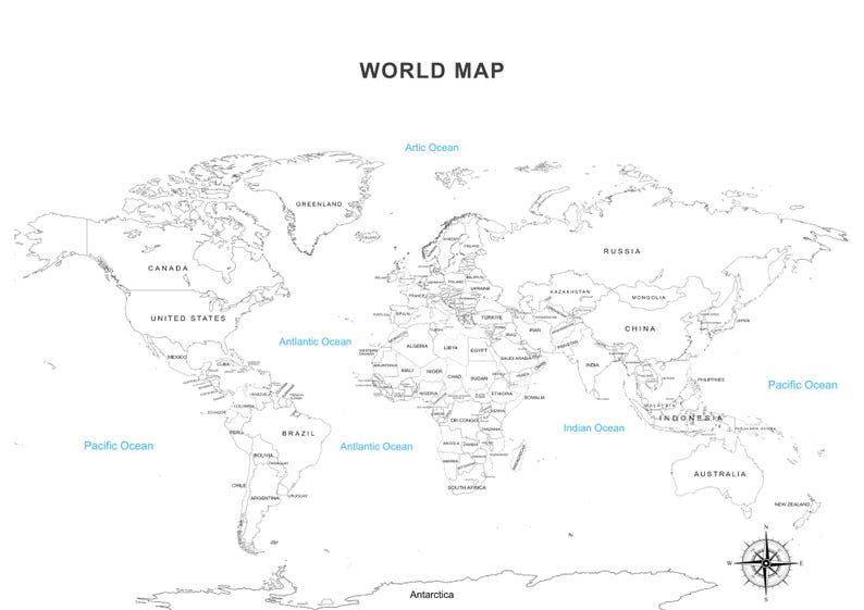Complete World Map, World Map Coloring, Full Word Map, Activity Sheet ...