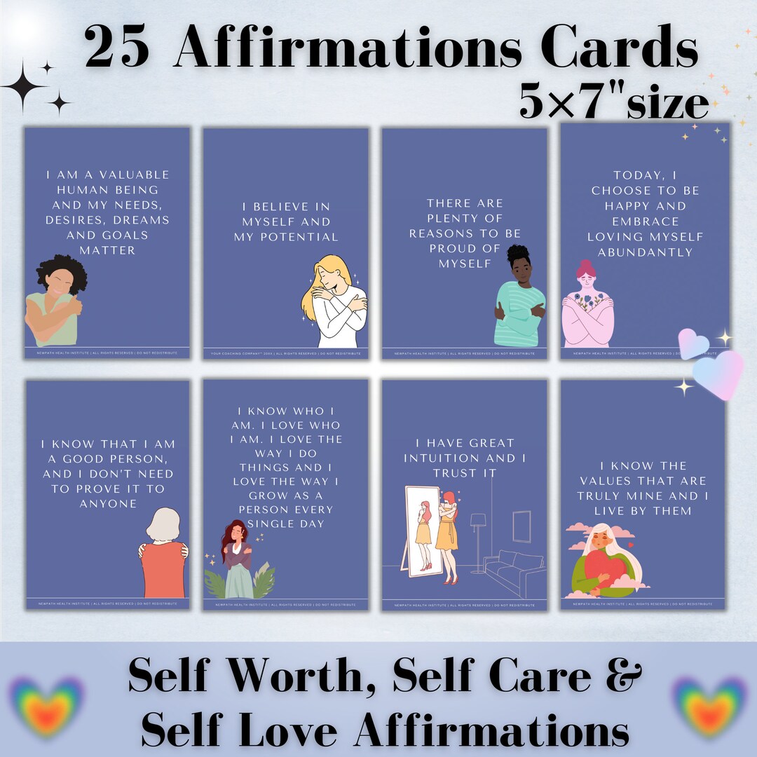 25 Self Worth, Self Love Gift, Self Care Affirmation Cards Printable ...