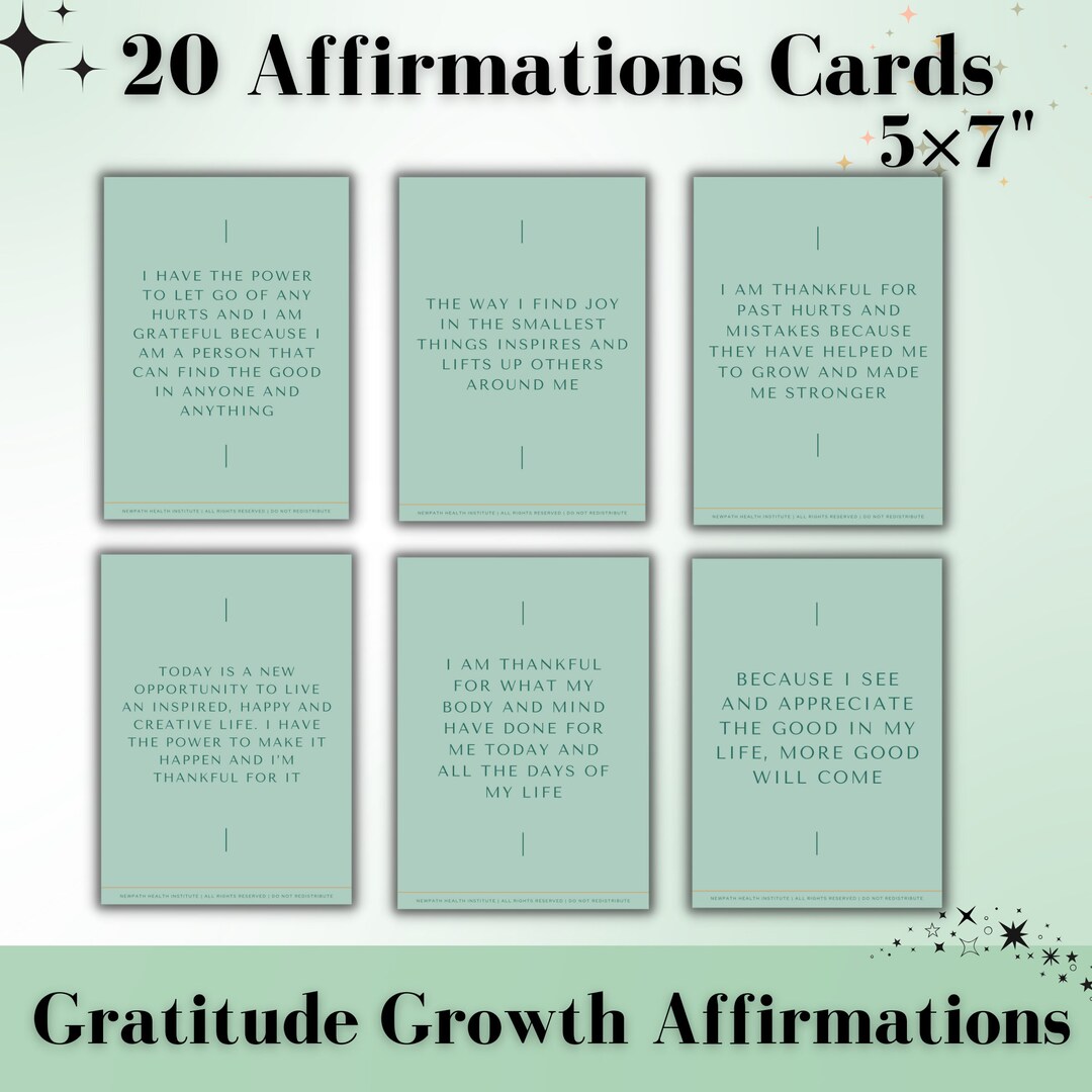 20 Gratitude Growth Affirmation Deck Cards Printable | Thankful Quote ...