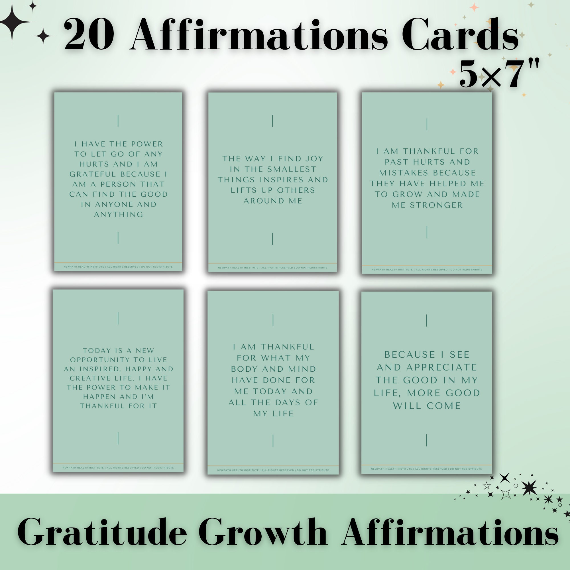 20 Gratitude Growth Affirmation Deck Cards Printable | Thankful Quote ...