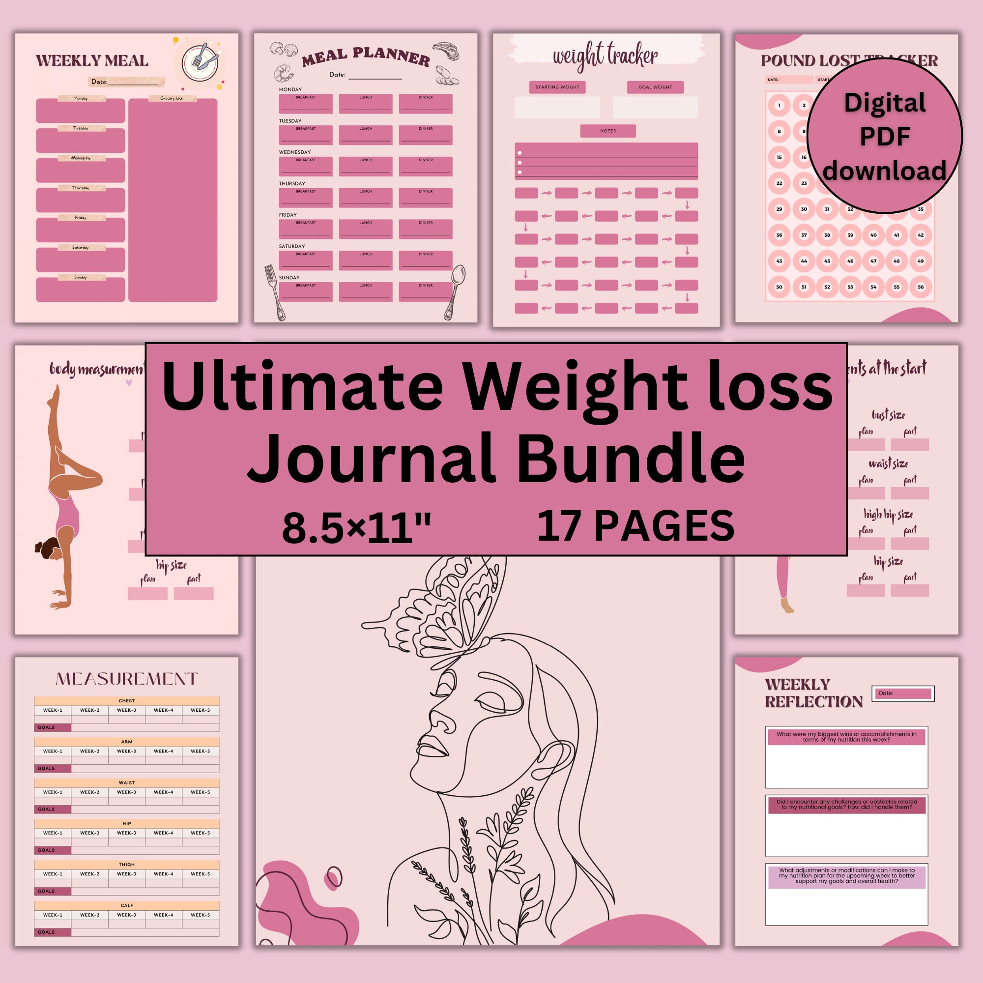 2024 Ultimate Weight Loss Journal Planner Bundle Printable, Workout ...