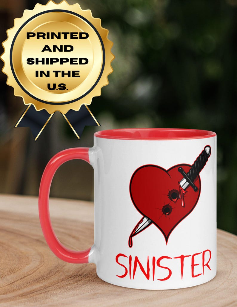 Sinister Wounded Heart Two Sided, Ceramic Mug, Broken Heart 11 Oz Coffee Mug W/red Interior, New ...
