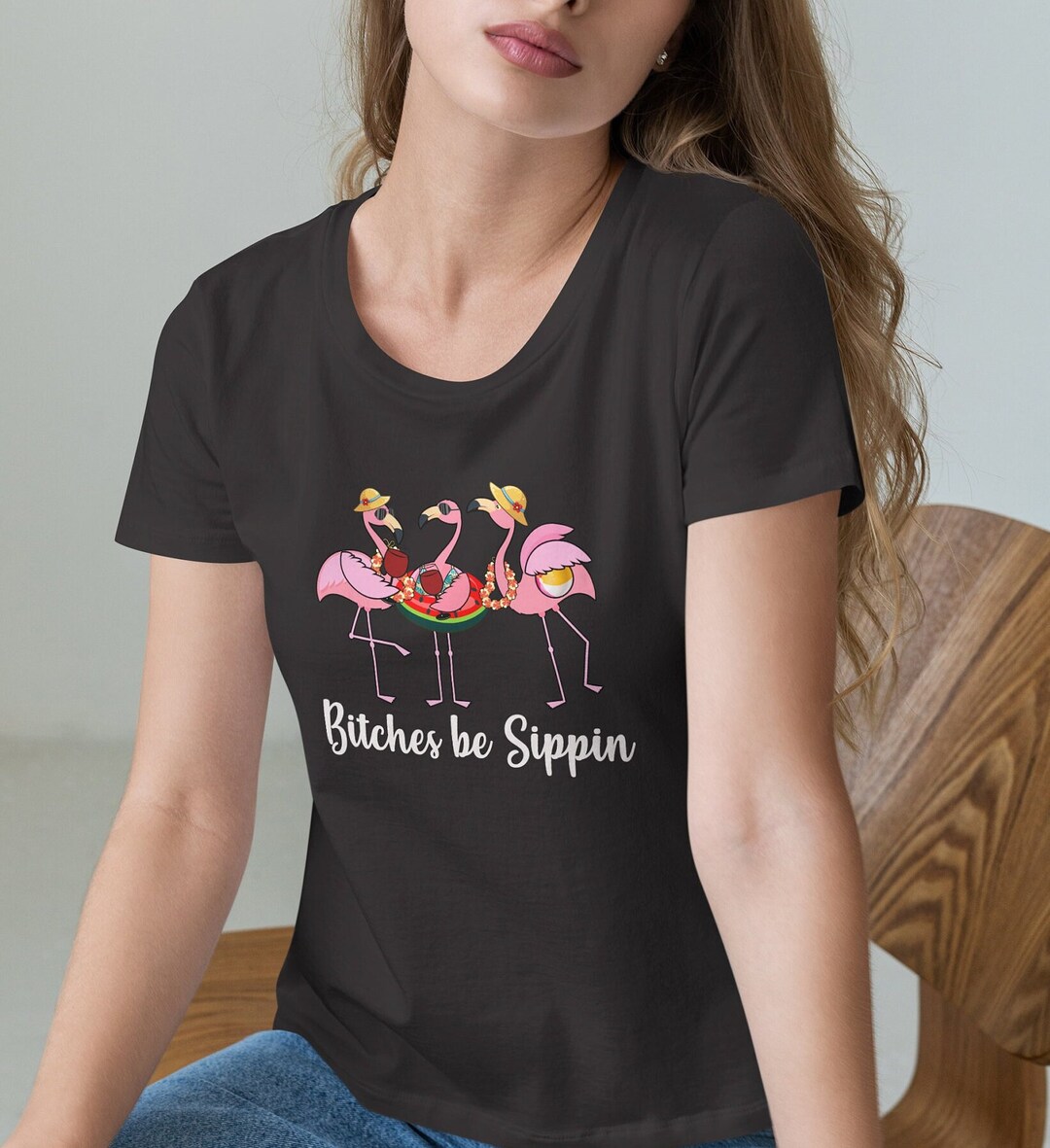 Bitches Be Sippin Shirt,honeymoon T-shirt,beach Day Shirt, Flamingo ...