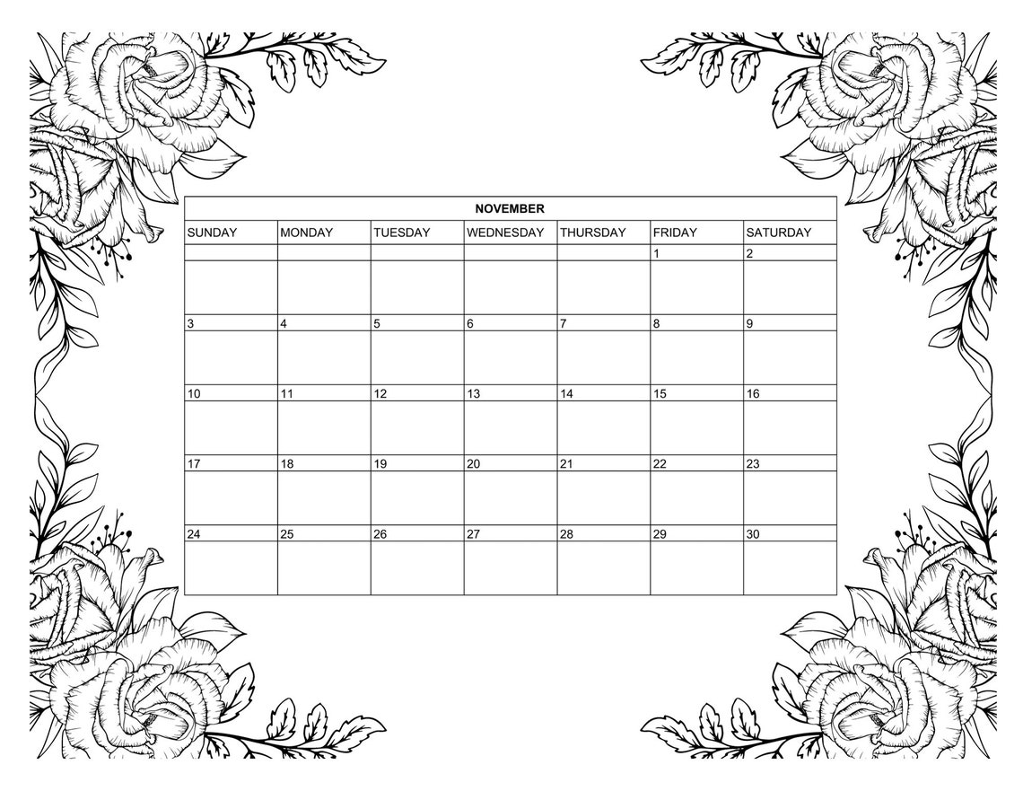 Flower Coloring Book Calendar Printable Download - Etsy
