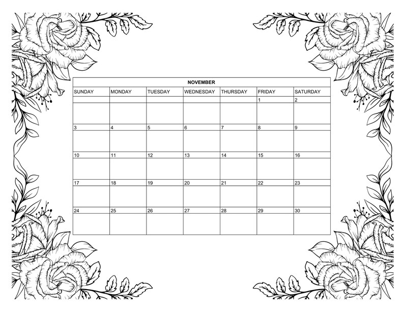 Flower Coloring Book Calendar Printable Download - Etsy