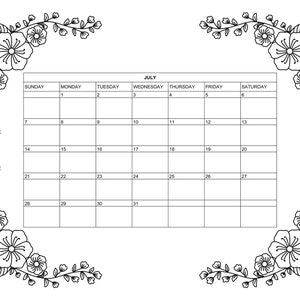 Flower Coloring Book Calendar Printable Download - Etsy