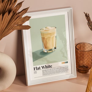 Retro Flat White Poster - Vintage Coffee Art Print, Nostalgic Cafe ...