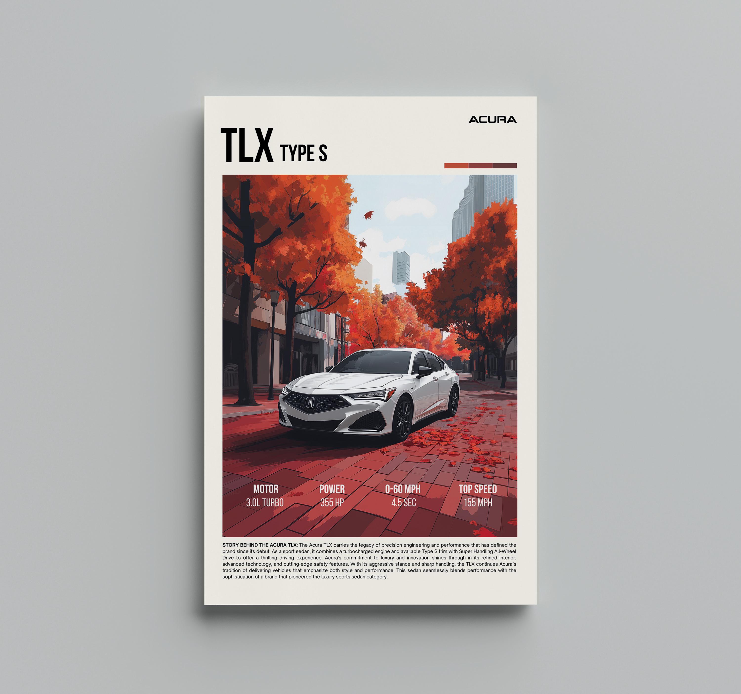 Acura TLX Poster - Retro JDM Sedan Art Print - Luxury Car Wall Decor ...