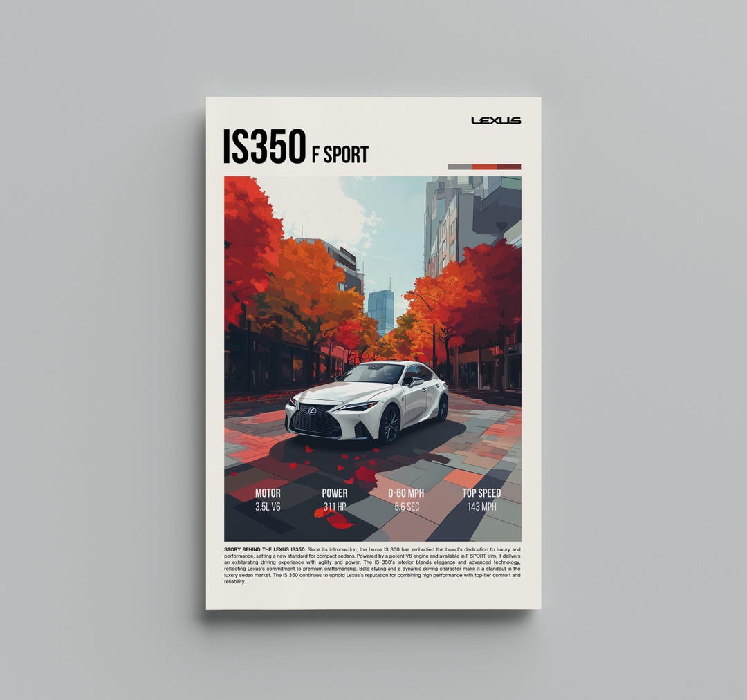 Lexus IS350 Poster - Retro Style Luxury Sedan Wall Art - Iconic Car ...