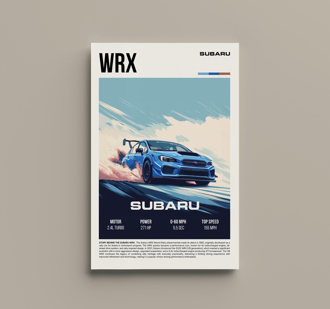 Subaru WRX Poster - Retro Style Rally-inspired Sports Car Art - JDM ...