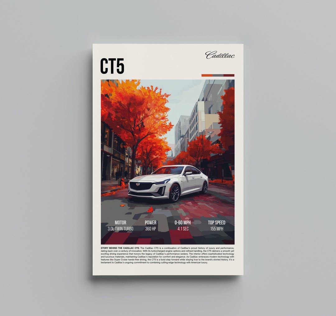 Cadillac CT5 Poster - Retro Style Luxury Sedan Art Print - Classic ...