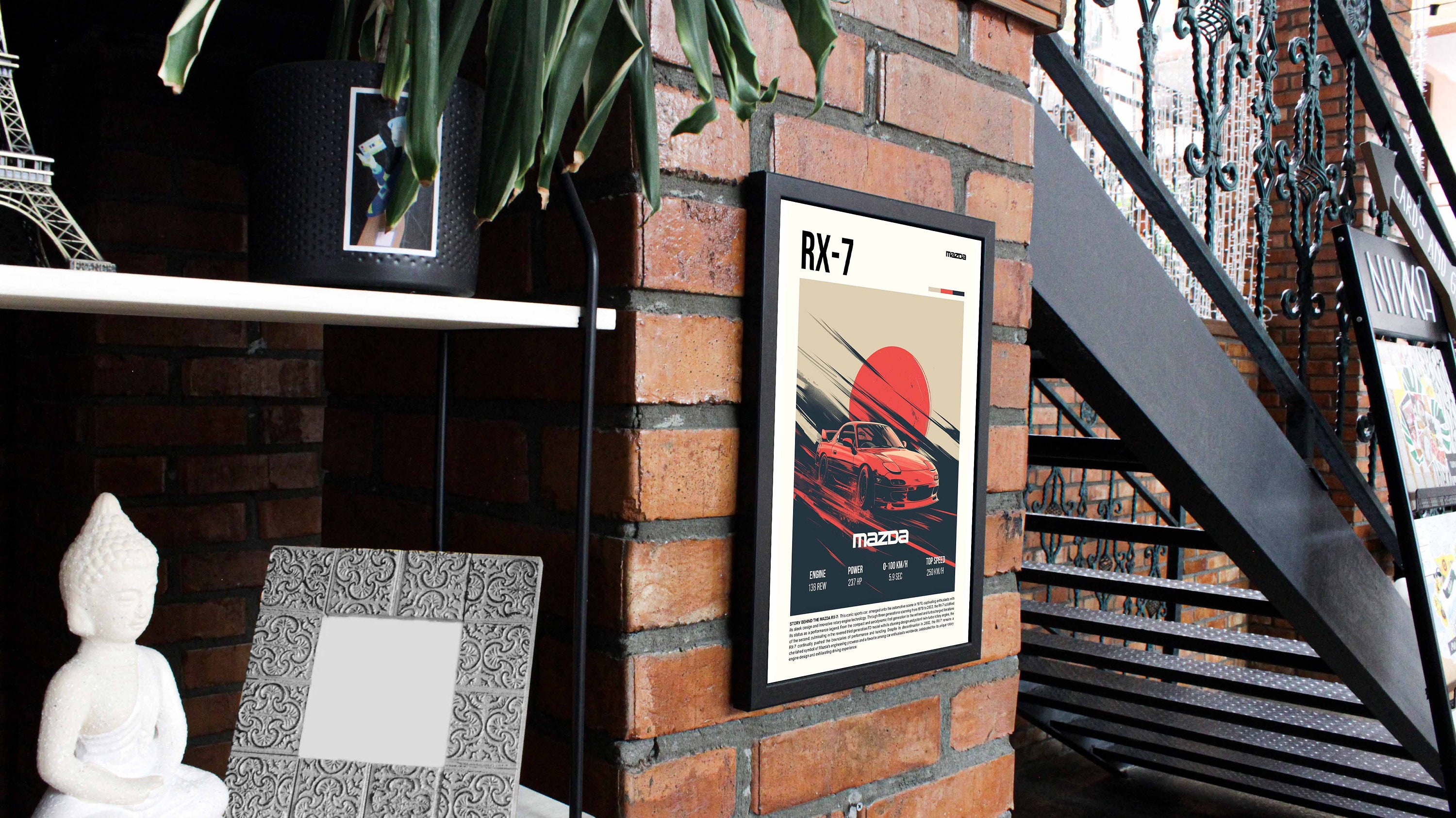 Retro RX7 Poster - Vintage Mazda Sports Car Art Print, Rotary Engine ...