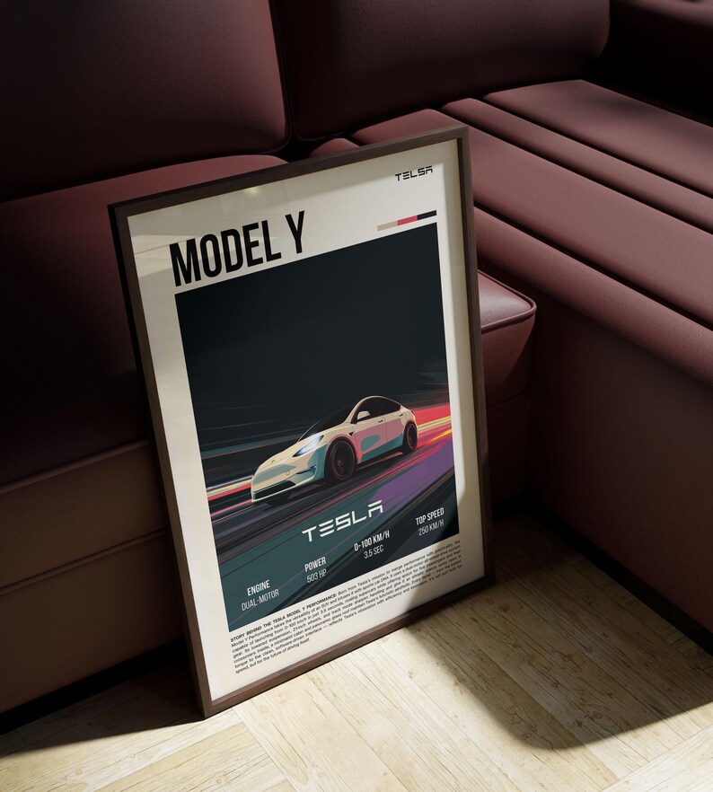 Tesla Model Y Poster - Electric Car Wall Art - Modern EV Automotive ...