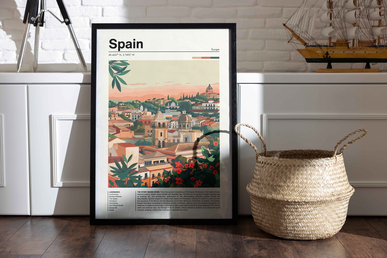 Spain Travel Poster - Vintage Spanish Wall Art Print, Iconic Landmarks ...