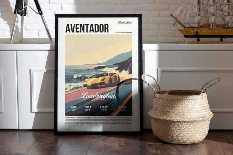 Aventador Poster - Retro Style Supercar Wall Art - Iconic Lamborghini ...