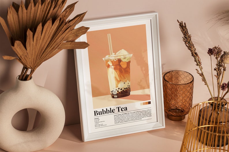 Retro Bubble Tea Poster - Vintage Beverage Art Print, Nostalgic Cafe ...