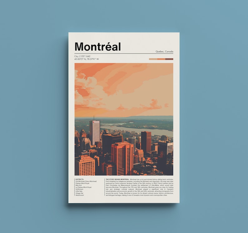 Vintage Montreal Poster Retro Cityscape Art Print Urban Retro Decor ...