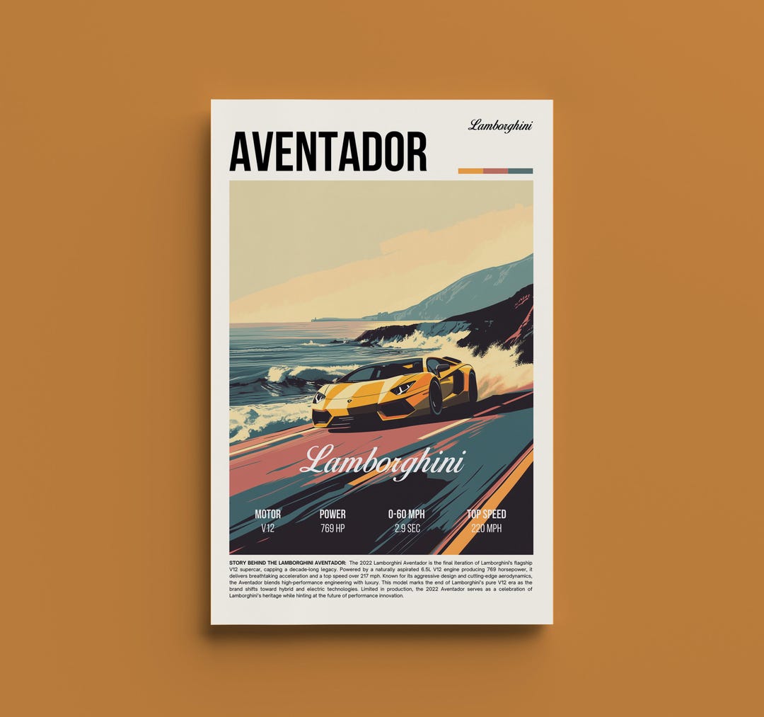 Aventador Poster - Retro Style Supercar Wall Art - Iconic Lamborghini ...