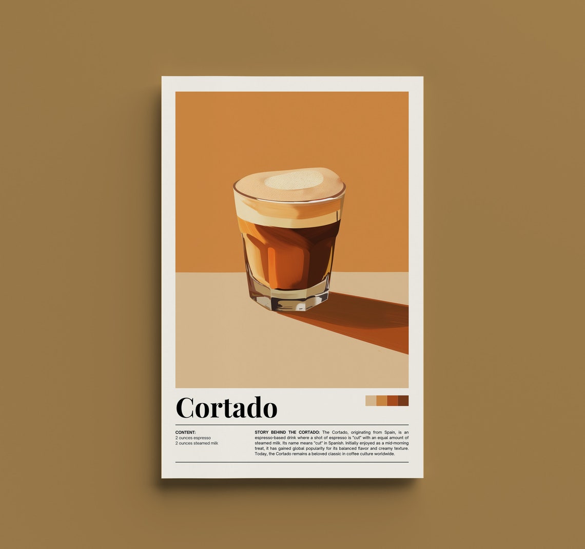 Retro Cortado Poster Vintage Coffee Art Print, Nostalgic Cafe Decor ...