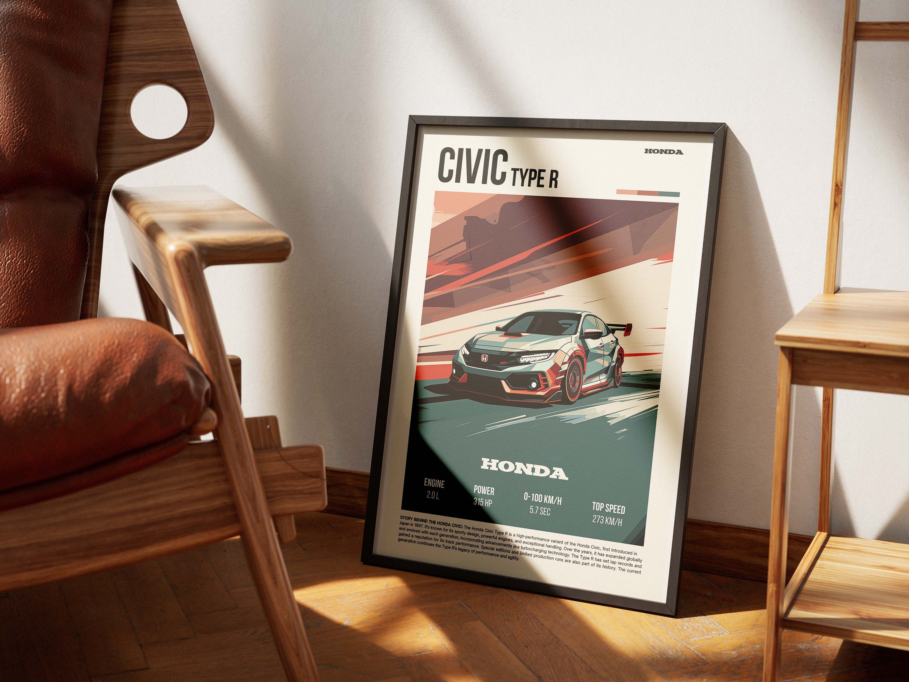 Retro Honda Civic Type R Automotive Print - Vintage JDM Poster, Sport ...