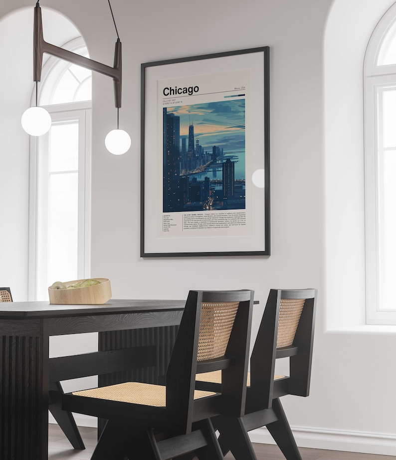 Vintage Chicago Poster Retro Windy City Wall Art Print, Chicago Skyline ...