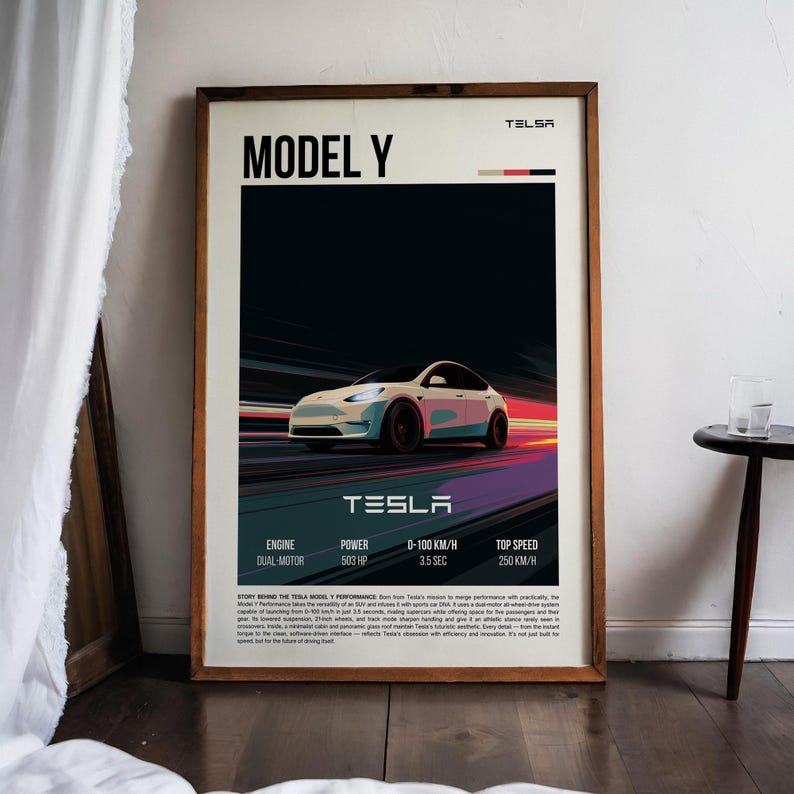 Tesla Model Y Poster - Electric Car Wall Art - Modern EV Automotive ...
