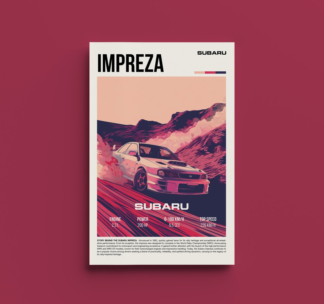 Subaru Impreza Vintage Poster - Retro Rally Car Art Print, Motorsport ...