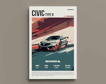 Car Poster - Civic Type R (b&w) - Etsy
