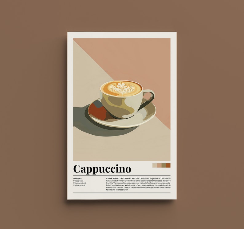 Cappuccino Retro Poster - Vintage Coffee Art Print, Nostalgic Cafe ...