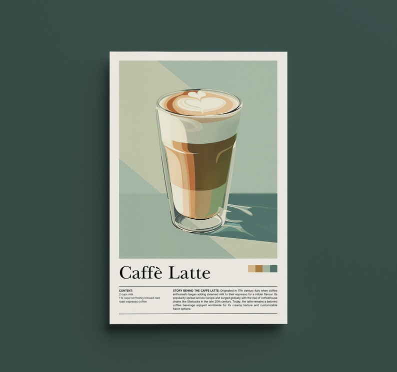 Retro Caffè Latte Poster - Vintage Coffee Art Print, Nostalgic Cafe ...