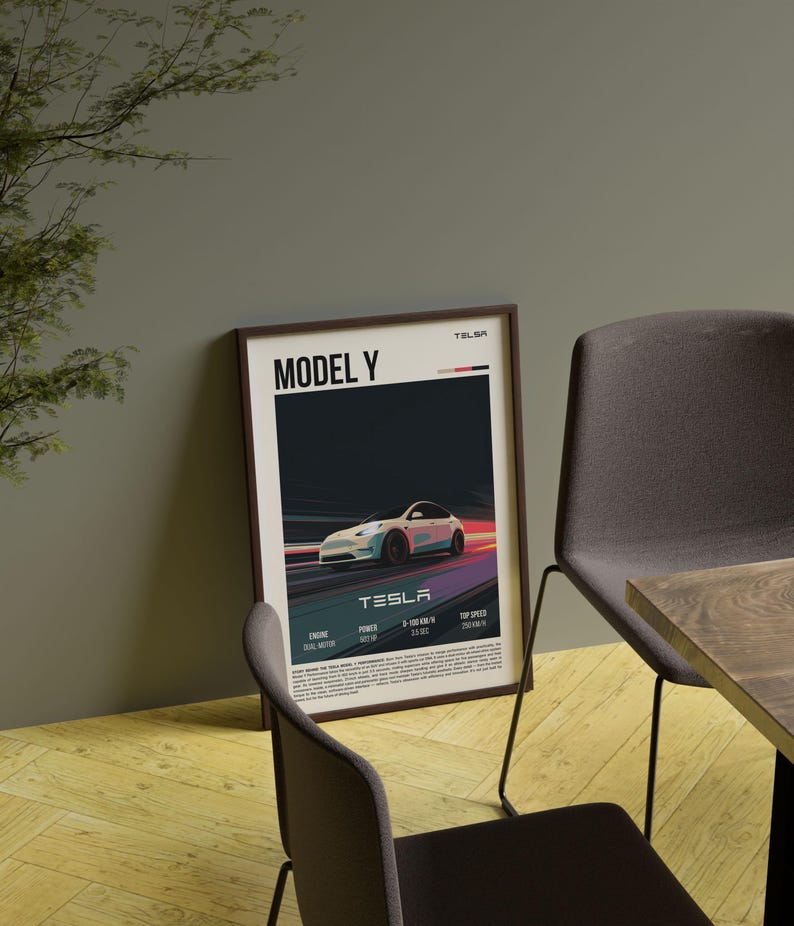 Tesla Model Y Poster - Electric Car Wall Art - Modern EV Automotive ...